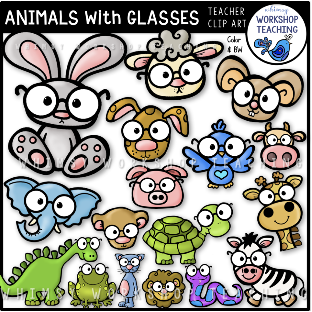 Animals With Glasses Clip Art Images Color Black White - Whimsy ...